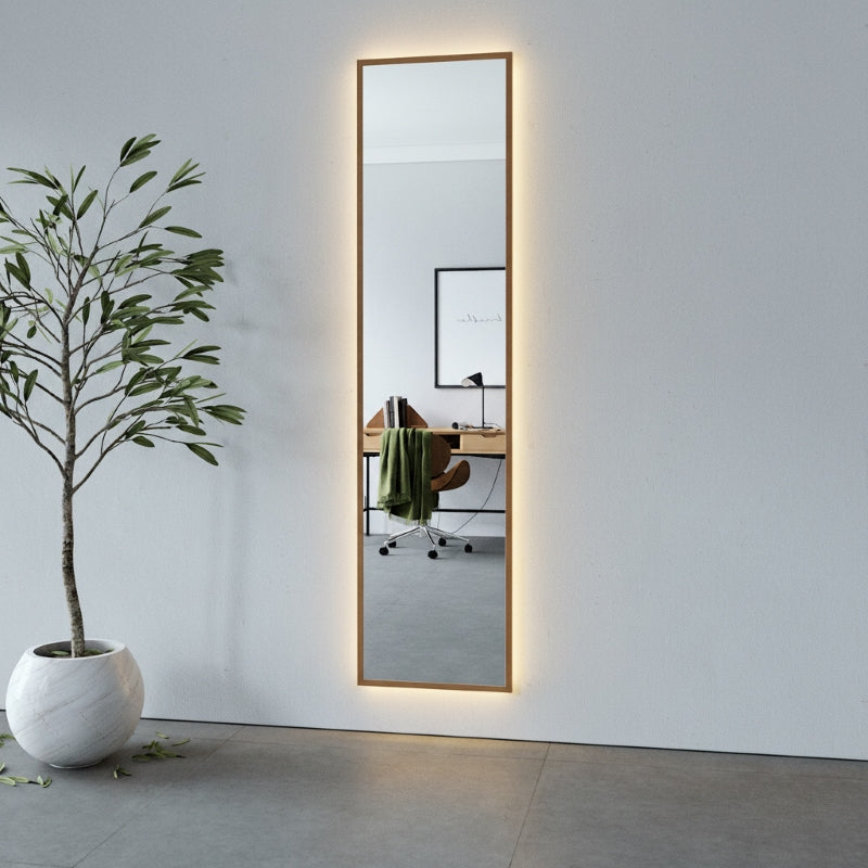 Slimline Full-Length LED Mirror With Oak Frame (50x200 cm)– Glassfactory.fi