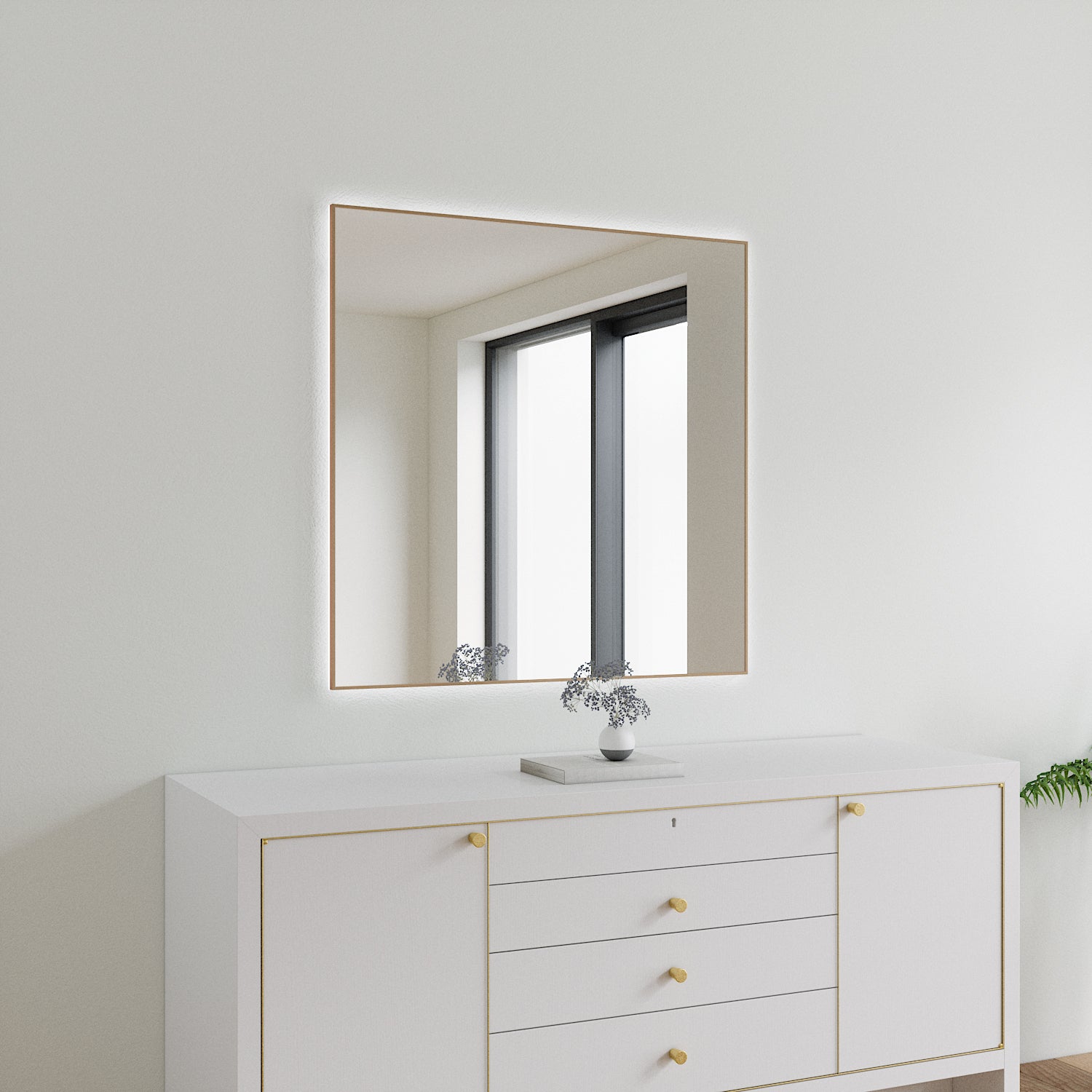 Slimline LED Mirror With Copper Frame (100x100 cm)– Glassfactory.fi