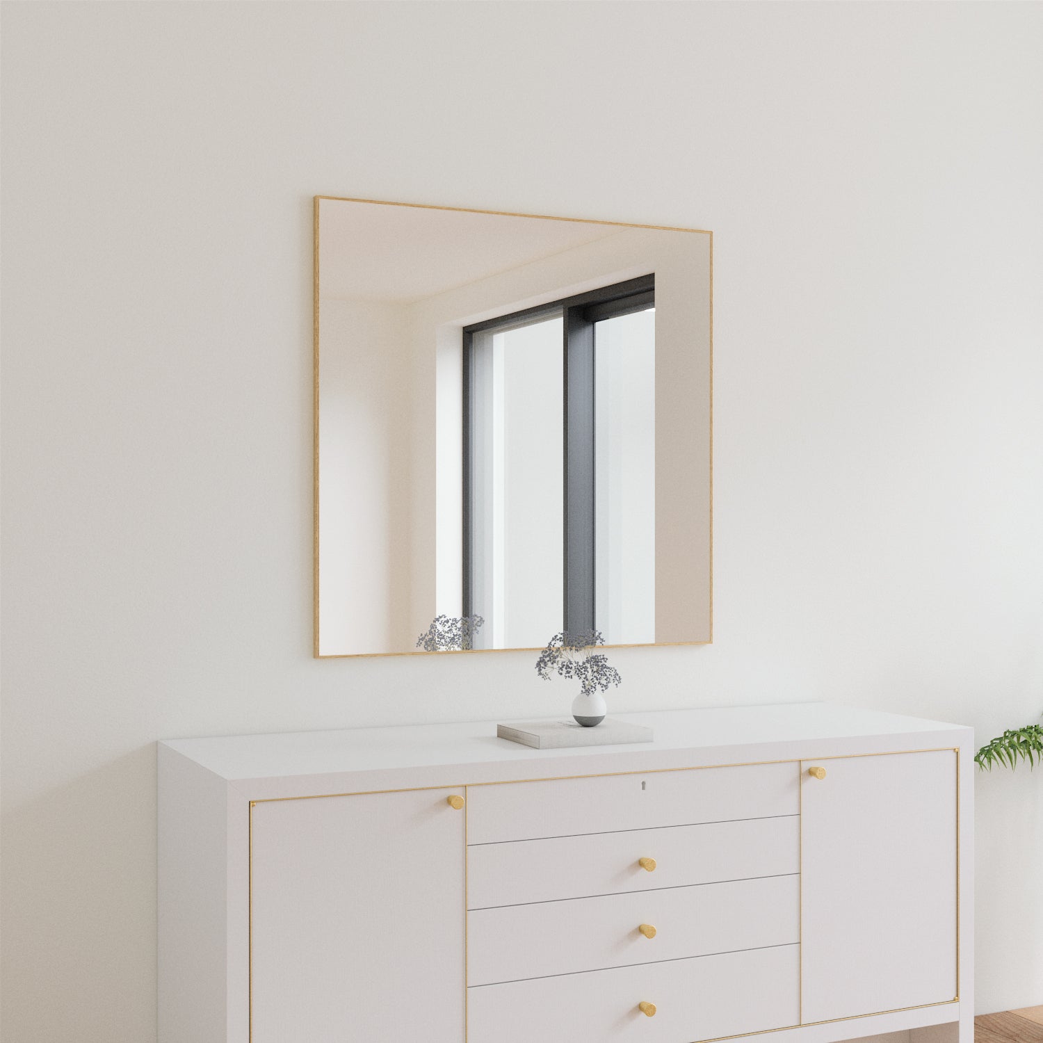 Slimline - Wall Mirror With Oak Frame 100x100cm– Glassfactory.fi