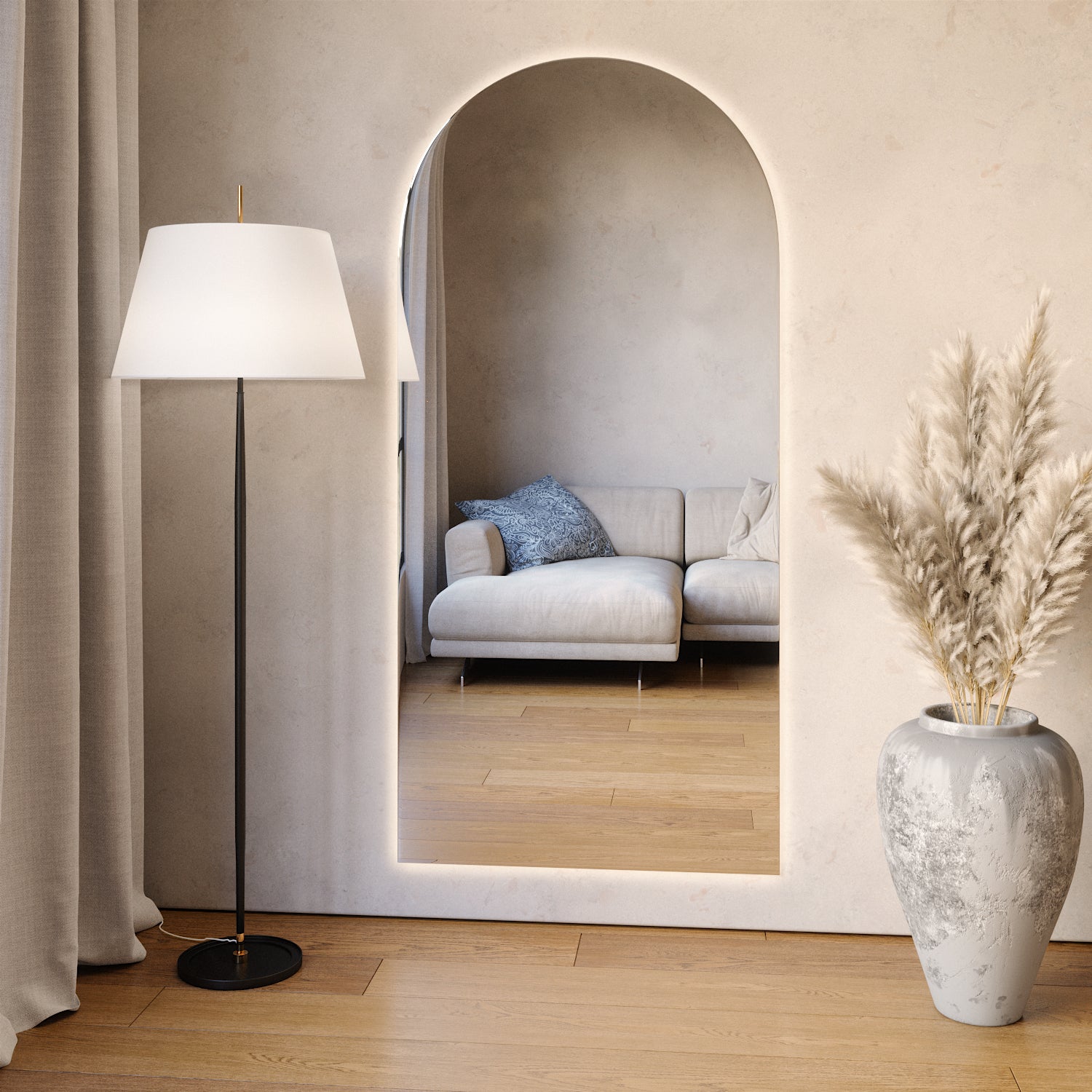 Kaari - Large Modern Arch Mirror With LED-Lights 90x190 cm– Glassfactory.fi